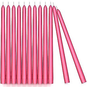 CANDWAX 10 inch Taper Candle Sticks Long Burning Set of 12 - Dripless Dinner Candles for Table Look Like Matte Metallic Candles and are Ideal for Any Occasion - Pink Glitter Taper Candles
