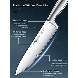 D.Perlla Knife Set, 14 Pieces Kitchen Knife Set with Clear Acrylic Knife Holder, Stainless Steel Super Sharp Chef Knife with Hollow Handle in One Piece Design