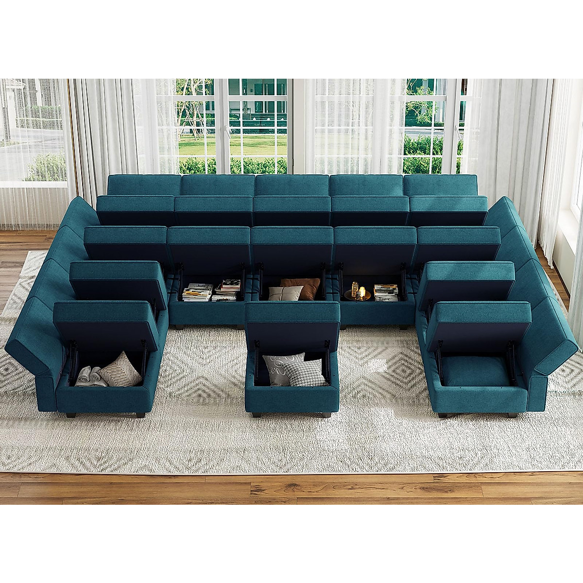 Belffin Modular Sectional Sleeper Sofa Couch Bed Oversized U Shaped Cocuh with Storage Convertible Sleeper Sofa Bed. Peacock Blue