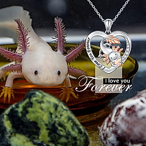 HOOHWE Axolotl Gifts 925 Sterling Silver Axolotl Pendant Necklace Heart Axolotl Jewelry for Women