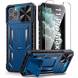 FNTCASE for iPhone 11 Pro-Max Case: Military Grade Drop & Shock Protection Cell Phone Cover with Kickstand & Slide | Rugged Protective Bumper Textured | Heavy Duty Protector(Blue)