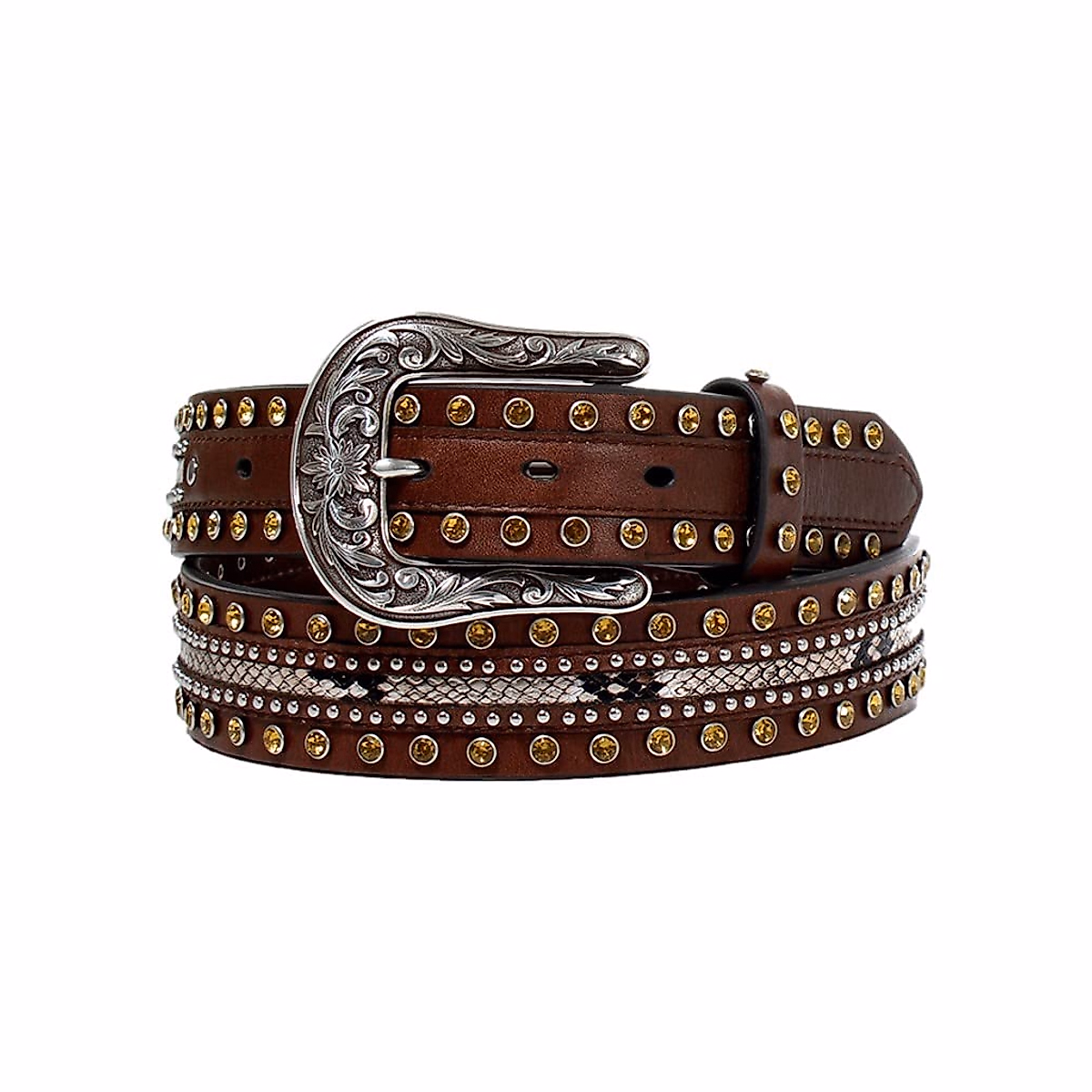 ARIAT Western Belt Womens Snake Skin Print Studs S Brown A1590002