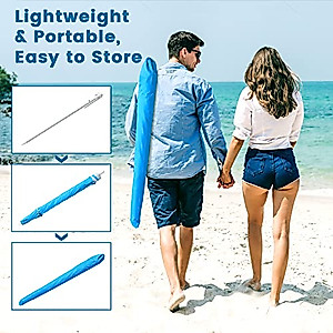 Beach Umbrella - 6.56FT Arc Length, 5.9FT Diameter Portable Beach Umbrellas for Sand Heavy Duty Wind with Air Vents, Adjustable Tilting Pole with 8 Ribs UV 50+ and Carry Bag