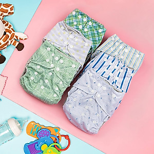 Simple Being Reusable Cloth Diapers, Double Gusset, One Size Adjustable, Washable Soft Absorbent, Waterproof Cover, Eco-Friendly Unisex Baby Girl Boy, six 4-Layers Microfiber Inserts (Boy Stripe)