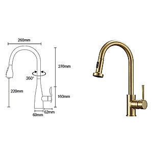 Extendable Kitchen Faucet Gold Faucet Kitchen with Pull-Out Spray Shower Sink Mixer Single Lever Mixer Tap Sink Mixer 360°°Swivel Made of Brass