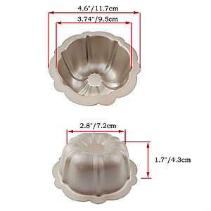 LoveDeal 4 Inch Nonstick Mini Bundt Cake Pan, Set of 4 for Baking, Carbon Steel Fluted Cake Pans, Metal Round Pumpkin Shaped Cake Mould for Cupcake, Muffin, Brownie, Pudding - Gold