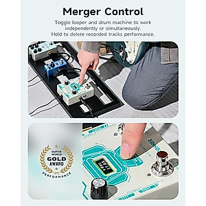 Donner Circle Looper Pedal Drum Machine, 2 in 1 Drum Looper Stereo Guitar Loop Pedals, 40 Slots 160 mins Loop with 110 Drum Grooves, Tap Tempo, Fade Out