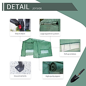 Joyside Walk-in Greenhouse 8.5 Ft x 11 Ft Pop-up Outdoor Green House Plant Gardening Canopy, Roll-up Zipper Entry Doors and 2 Large Roll-Up Side Windows with Garden Hand Shovel(Large, Green)