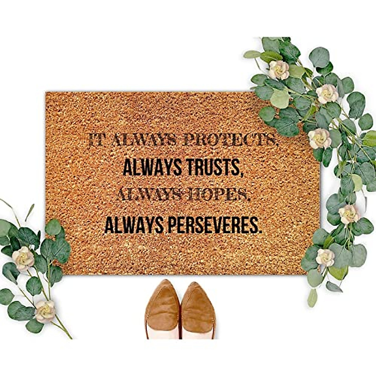 SILYHEART It Always Protects Always Trusts Always Hopes Always Perseveres Coir Door Mat Doormats Farmhouse Family Quote Durable Coir Non Slip Mat for Outside Home High Traffic Area 16x24in