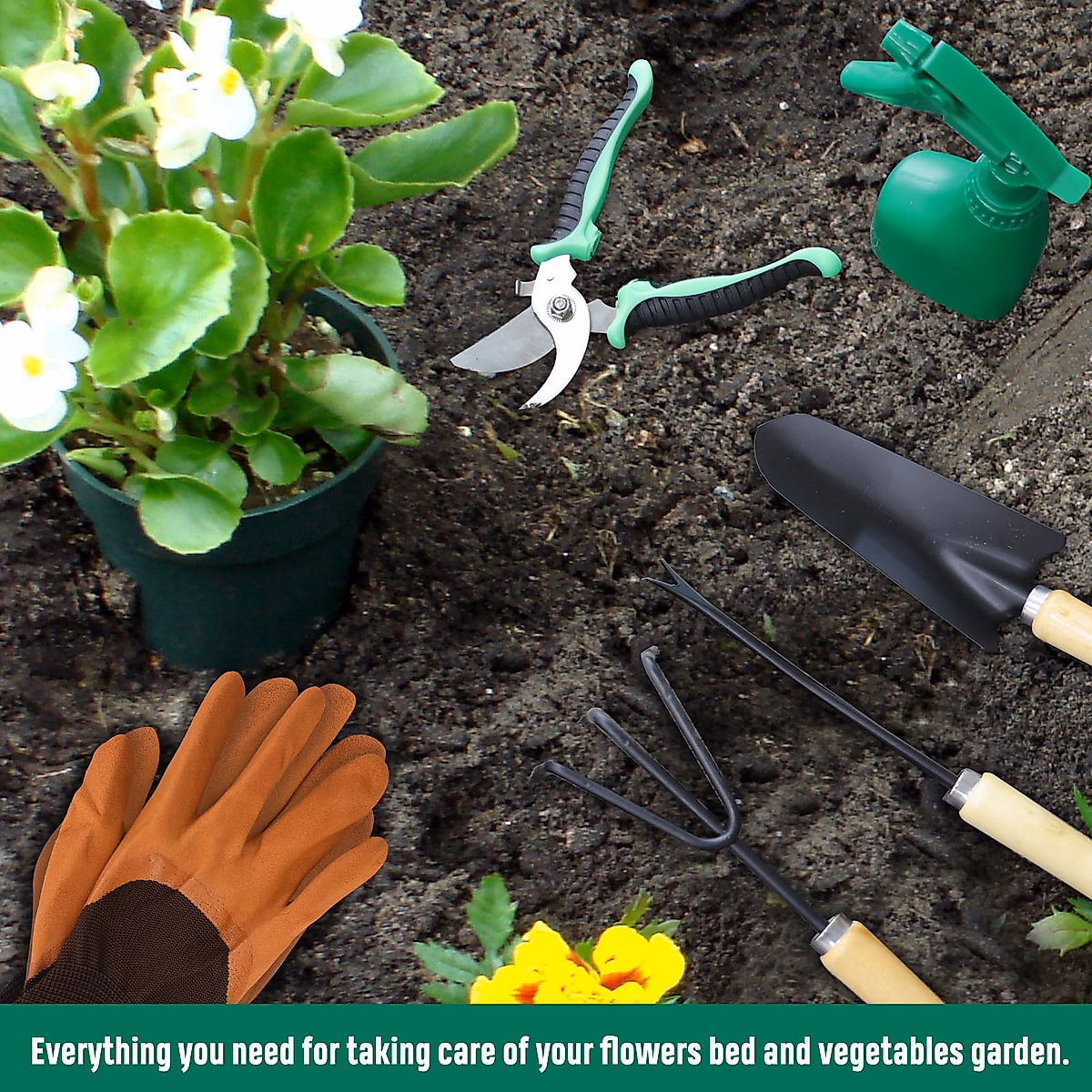 Whonline Gardening Tool Set of 10,Gardening Tools and Supplies,Garden Tool Kit with Bag Gloves, Indoors Outdoors for Women Men Gift