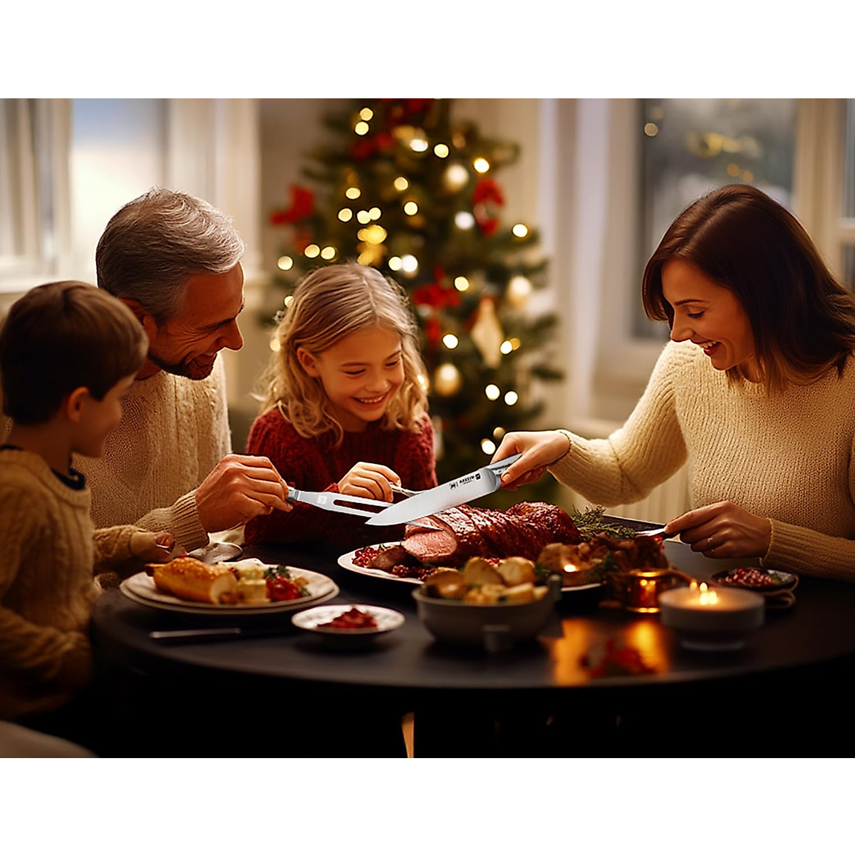 WIZEKA Turkey Carving Knife Set 2-Piece, 8-inch Carving Knife and Fork Set, Ultra-Sharp German Stainless Steel Kitchen Knife for Meat, BBQ, Carving Set with Gift Box for Thanksgiving, Jaguar Series