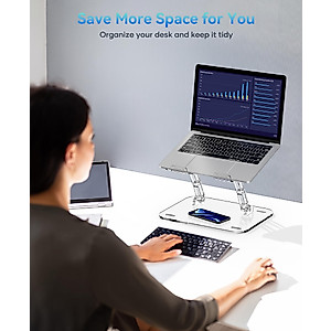 Lpoake 𝟮𝟬𝟮𝟯 𝗨𝗽𝗴𝗿𝗮𝗱𝗲𝗱 Acrylic Laptop Stand for Desk Clear Laptop Riser Adjustable Height White Computer Stand for Laptop Compatible with 10 to 15.6 Inches Laptops(Transparent)