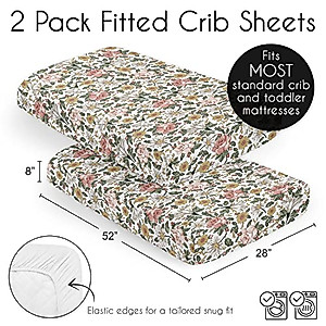 Sweet Jojo Designs Blush Pink Yellow Vintage Floral Boho Girl Baby Fitted Crib Sheet Set Infant Newborn Nursery Toddler Bed Room Standard Mattress 2pc Bohemian Shabby Chic Flower Farmhouse Sage White