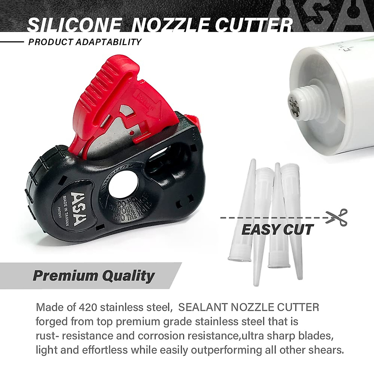 Stainless Steel Blade,ASA Silicone Cartridge Tip Cutter,Sealant Nozzle Cutter,Silicone Caulking Tube Snips,Caulk Opener,Acid-Resistant utility knife,Caulking Gun Accessories,Adhesive Accelerators