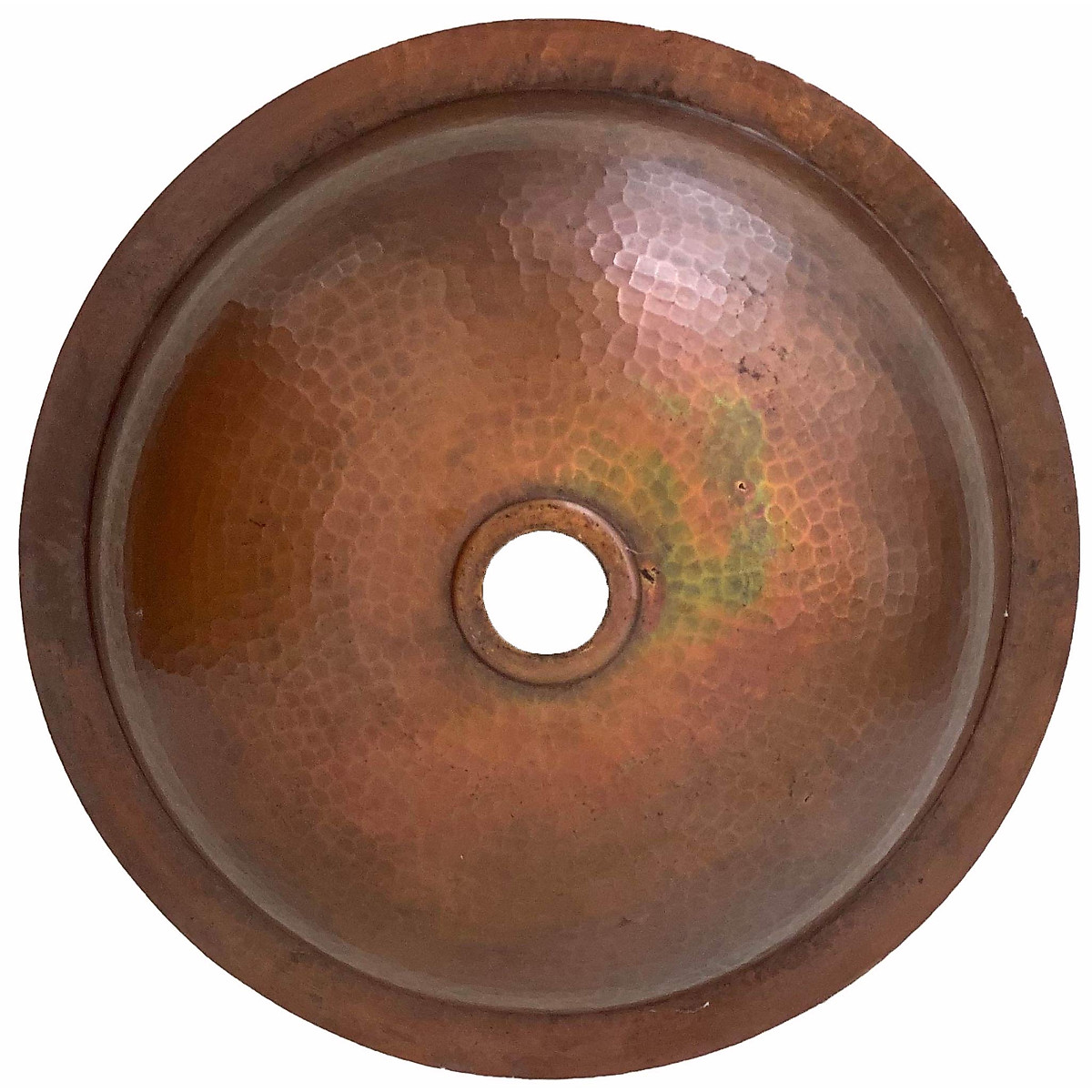 15" Round Copper Bathroom Sink Mexican Copper Bath Sink Pure Copper Hand Hammered Dual Mount Brown CPS06