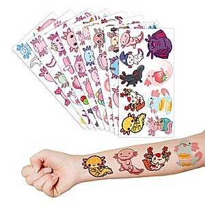 Axolotl Temporary Tattoos Stickers - 8 Sheets 74pcs | Super Cute Party Favors for Kids | Ideal Birthday Party Decorations and Classroom Prizes Safe and Fun Fake Tattoos | Perfect Gifts for Boys Girls