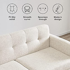 Tbfit 65" W Loveseat Sofa, Mid Century Modern Decor Love Seats Furniture, Button Tufted Upholstered Love Seat Couch for Living Room (Cream Beige)