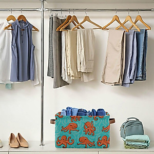 xigua Un Orange Octopus Foldable Canvas Storage Bin, Sturdy Fabric Storage Basket with Handles, Storage Cube Box for Organizing Shelf Nursery Toy Closet 2PCS#795