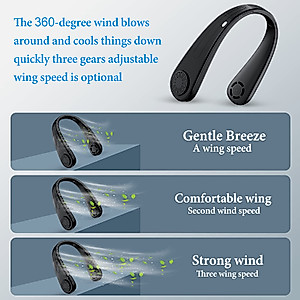 XUANYUQL Portable Neck Fan bladeless neck fan 3600mAh battery fans portable personal fan 360°Cooling Leafless Rechargeable USB Powered Desk Fan neck fan for women men 3 Speeds-Black