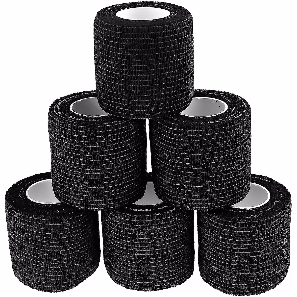 Self Adhesive Bandage Wrap 2 Inch x 5 Yards - Breathable Athletic Cohesive Bandage for Sports Injury, Ankle, Knee and Wrist Sprains (Pack of 6, Black)