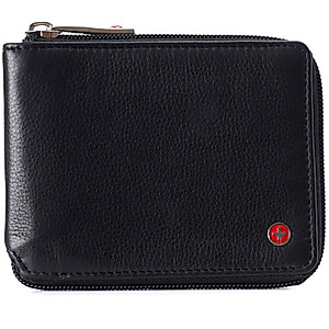Alpine Swiss Logan Zipper Bifold Wallet For Men or Women RFID Safe Comes in a Gift Box Black
