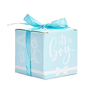Sparkle and Bash Its a Boy Baby Shower Party Favor Boxes with Ribbons (Blue, 50 Pack)