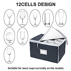 VERONLY Stemware Storage Cases - Holds 24 Wine Glass Storage or Crystal Glassware Containers with Lable Window,Fully-Padded Inside with Hard Sides(15.5" x 12.5"x 9.8")-Set of 2 Grey