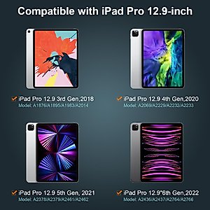 iPad Pro 12.9 inch Case with Keyboard, Keyboard Case(for 12.9-inch iPad Pro 6th Generation 2022, 5th/4th/3rd Generation) - Wireless Detachable Keyboard- with Pencil Holder for 2022 iPad Pro 12.9