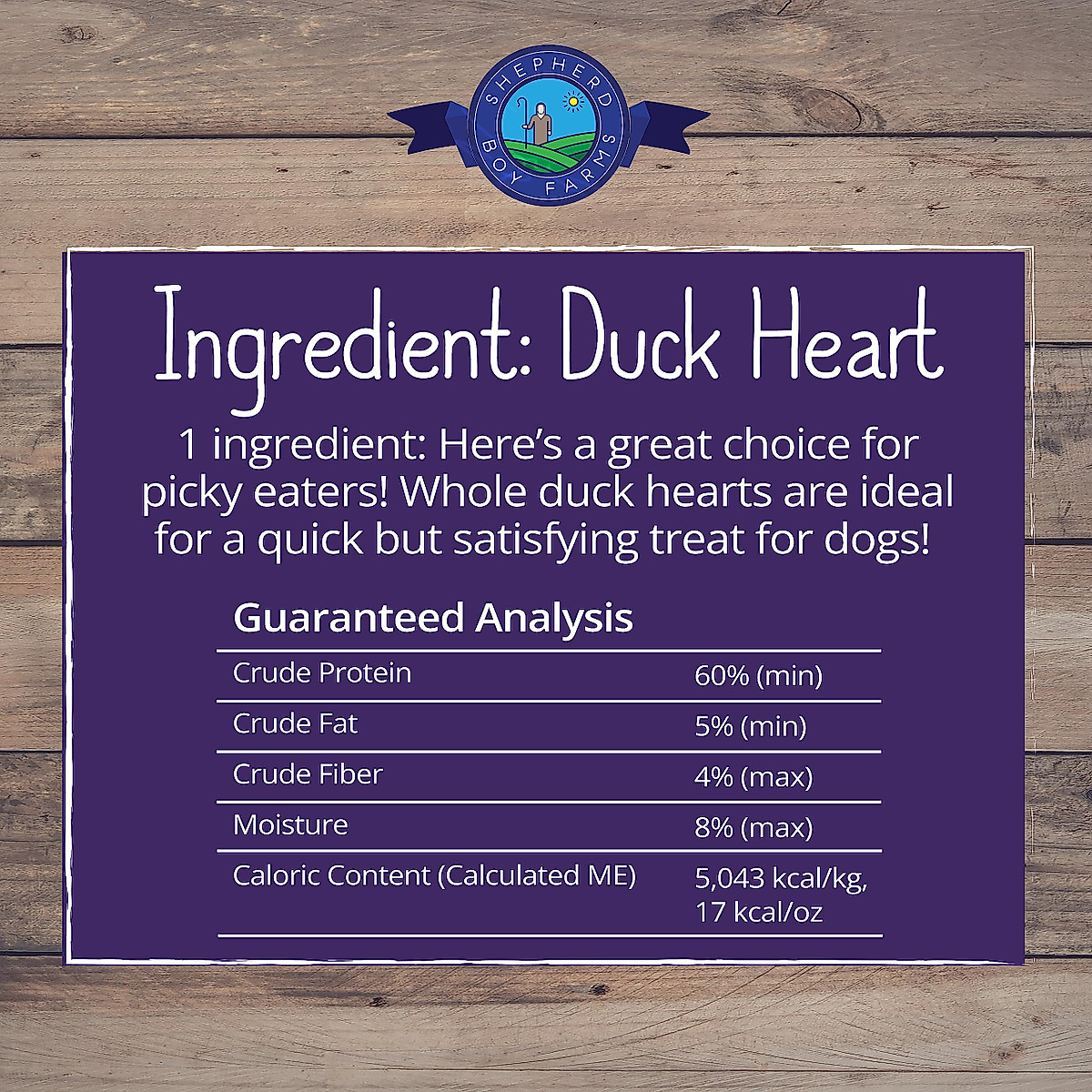 Shepherd Boy Farms Freeze Dried Dog Treats, Duck Heart, All Natural Freeze-Dried Dog Treat & Dog Snacks, Made in USA, High in Protein, Essential Nutrition of Raw Dog Food, 8oz