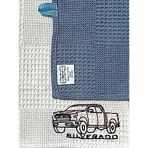 Hyperall Pickup Truck Series 100% Turkish Cotton Towels Set 7-Piece 13x13inch (Grey,Cream,Indian Blue) for Bathroom Kitchen Car Hand Face Hair Dishes Glass Window Children Embroidery Custom Design