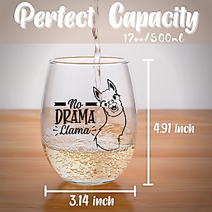 Onebttl Llama Gifts for Women, No Drama Llama Wine Glass, Alpaca Gifts, 17oz Wine Glass
