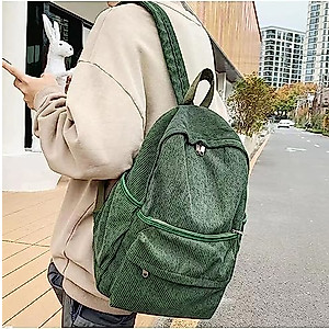 KAOBIO Preppy Corduroy Backpack Large Aesthetic Backpack Fit 15.6 inch Laptop College Backpack Cute Book Bag Casual Daypack (Green,One Size)