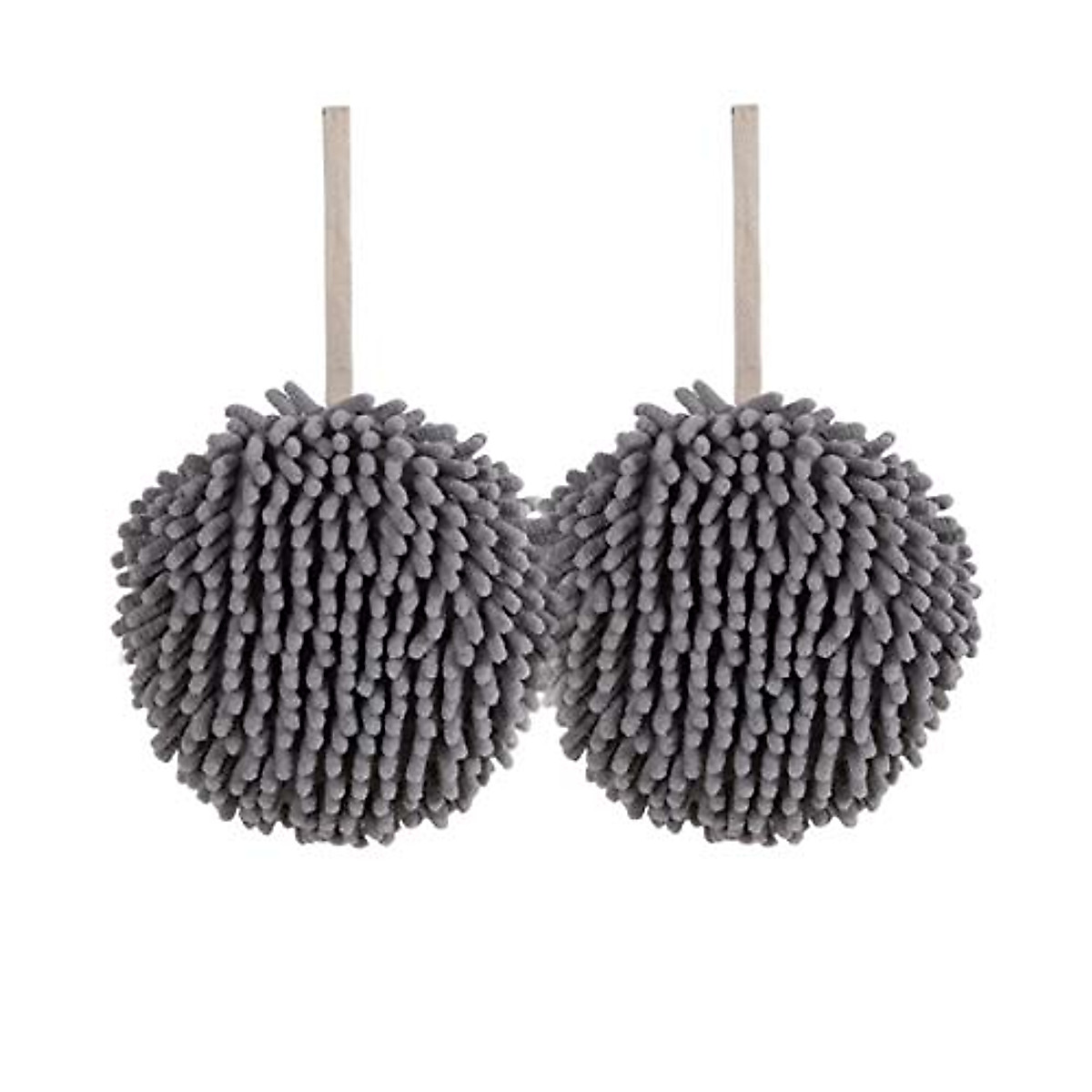 MAYITBE Soft Absorbent Chenille Hand Towels, Decorative Hanging Fuzzy Towels Ball, Thick Drying Cloth Hand Towel for Home Kitchen & Bathroom (Grey*2)