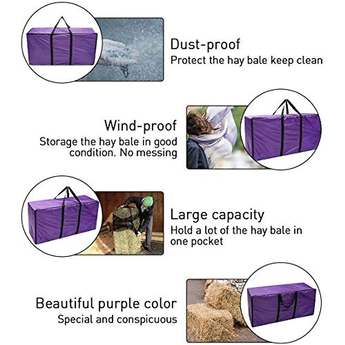 Padyrytu Hay Bale Storage Bag, 420D Large Tote Hay Bale Carry Bag, Foldable Portable Horse and Livestock Hay Bale Bags with Zipper Waterproof, Fits for Tree Storage (45''x 14'' x 23'') Purple