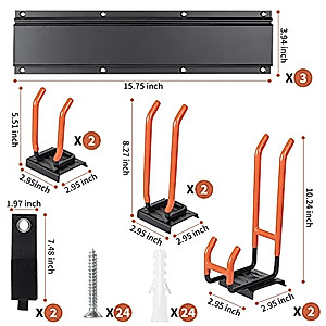 Oududianzi Garden Tool Storage Rack, Garage Tool Organizer Wall Mount, Garden Tool Rack with 6pcs Heavy Duty Steel Hooks, holder wall mount, Lawn tool storage, 48 Inch 3 Rails, Max Load to 500lbs