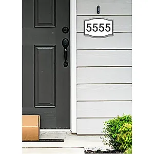 Horizontal White and Black House Number, Address Plaque Sign for Mailbox, Customized for House, Store, Office, Outside, 911 Visibility Signage