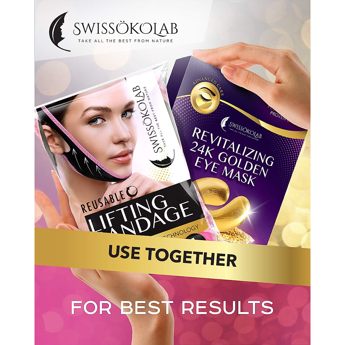 SWISSOKOLAB Reusable Face Slimming Strap Double Chin Reducer V Line Mask Chin Up Patch Chin V Up Contour Tightening Firming Tape Neck Bandage V-Line Lifting Patches V Shaped Belt (Lifting Bandage)