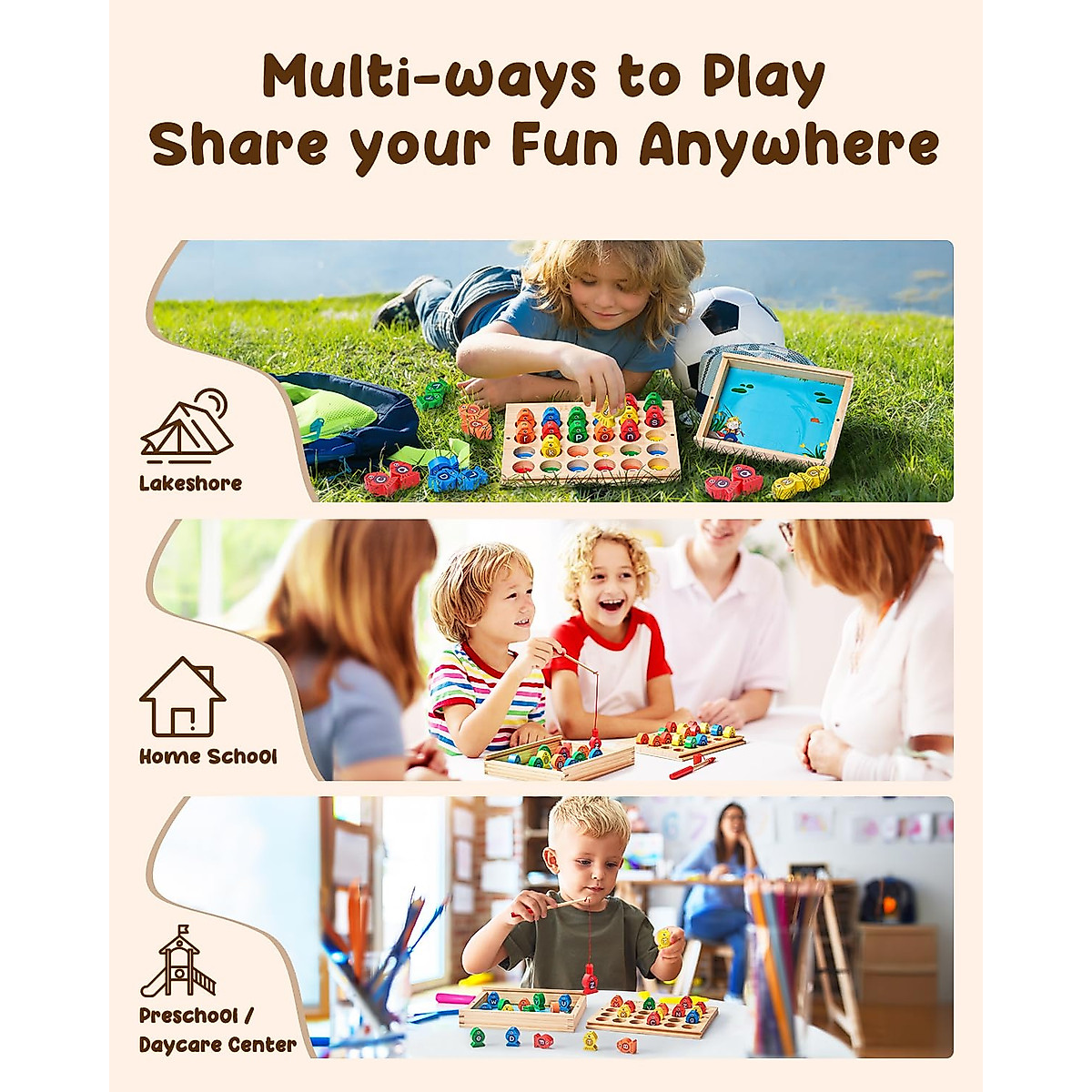 JoyCat Wooden Magnetic Fishing Game for Toddlers, Alphabet Educational Color Sorting Games Puzzle, Fine Motor Skills Toy with Letters, Preschool Learning ABC Toys Gift for Kids 3 4 5 Years Old