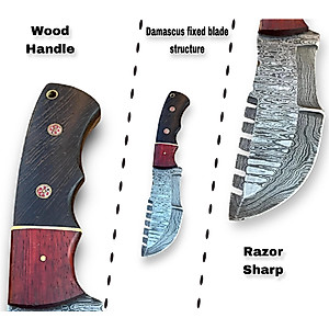 Handmade Tracker Knife Damascus Knife for Hunting Camping - 10 Inch Damascus Steel Hunting Tracker Knife with Horizontal Carry Sheath - Fixed Blade Survival tactical full tang Bushcraft Knife (Wenge & Padauk)