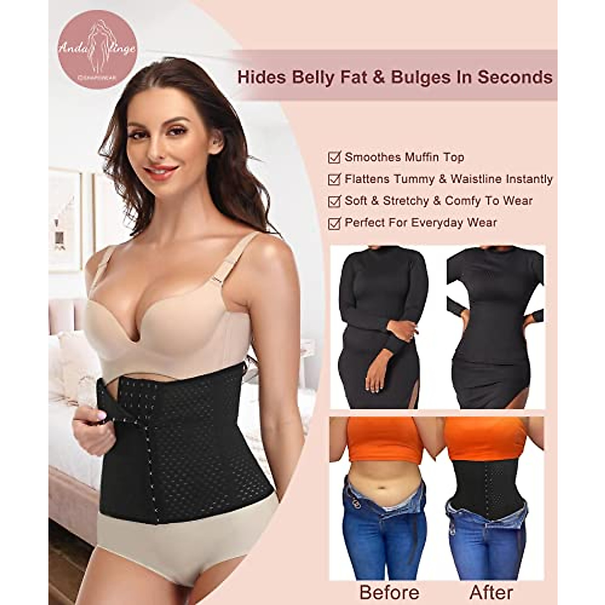 Andalinge Waist Trainer for Women Weight Loss Girdle Upgraded Hourglass Waist Cincher Shaper with Steel Bones Extender