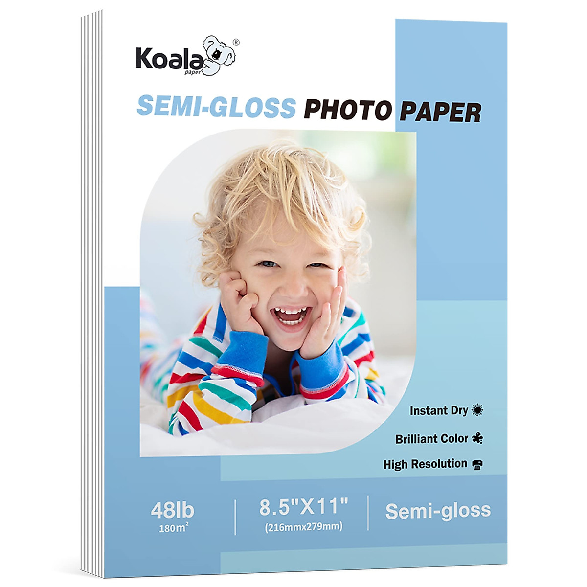Koala Semi-Gloss Photo Paper 8.5X11 Inches 100 Sheets for Inkjet and Laser Printers Use DYE INK 48LB 180gsm Professional Paper