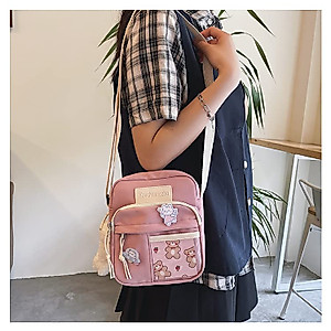 Wfeynia Kawaii Small Crossbody Bag Cute Purse Bags for Teen Girls Mini Shoulder Bag with Pins Pendant Y2k Aesthetic Backpack (Pink, One Size)