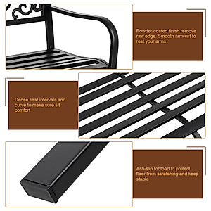 Outvita Outdoor Bench, 50" Metal Garden Bench Patio Porch Furniture with Floral Design Backrest Powder-Coated Chair Yard Entryway Deck Furniture