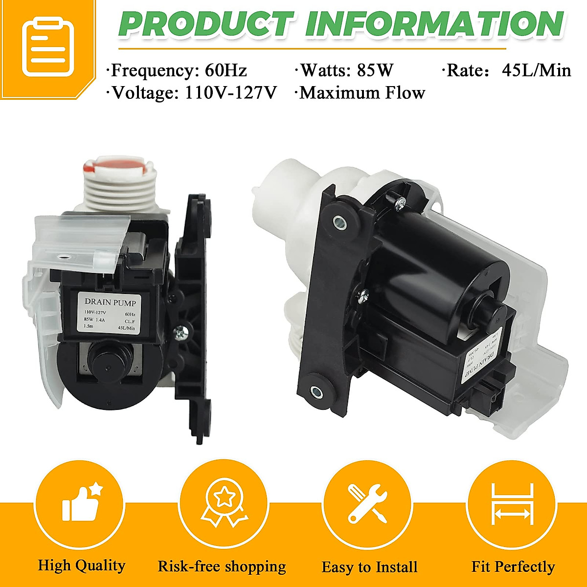 137221600 134051200 Washer Drain Pump by Techecook (365-DAYS WARRANTY) - Replacement for Kenmore Frigidaire Washing Machine - Replacement Part 137108100, 137151800, AP5684706, 134740500, PS7783938