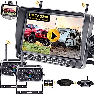 AMTIFO RV Backup Camera Wireless HD 1080P Bluetooth 2 Travel Trailer Rear View Cam System 7 Inch DVR Monitor Truck Camper Infrared Night Vision Reverse Cameras Adapter for Furrion Pre-Wired RVs A9