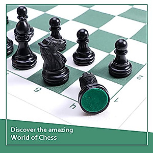 Tournament Chess Mat with Chess & Storage Bag, PU Leather Tournament Roll Up Chess Board, Chess Rollable Chessboard, Chess Mat Set for Kids and Adults (34cm with Chess Set)