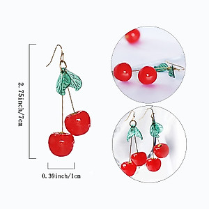 T-ztoss 18K Gold Plated Vintage 3D Red Big Cherry Charm& Green Crystal Leaf Fruit Tassel Women Hook Dangle Drop Earrings for Women(cherry earrings)