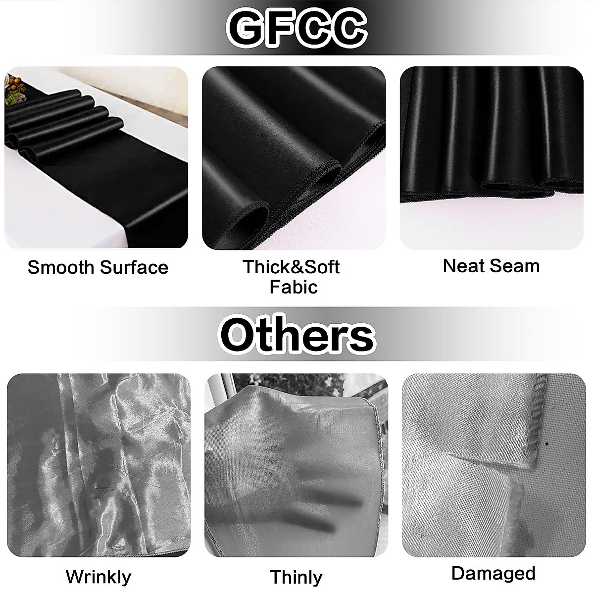 GFCC Pack of 10 Black Satin Table Runner 12 x 108 Inches for Wedding Party Events Decoration
