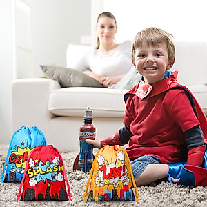 24 Pieces Hero Party Drawstring Bags, Colorful Hero Party Favor Gift Treat Bags Christmas Birthday Supplies for Wedding Classroom Party Baby Shower Candy Goodie Rewards Prize Bags 7.1 x 5.1 inches