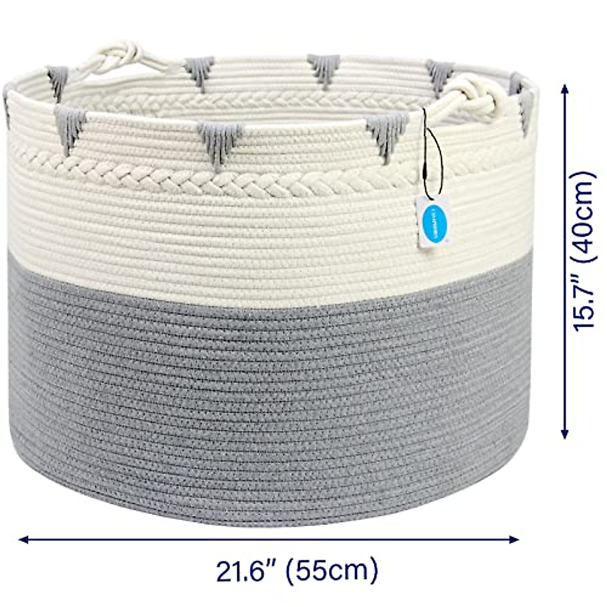 Casaphoria XXXXLarge Cotton Rope Blanket Basket 22in x 22in x 16in Woven Laundry Hamper Laundry Baskets Storage Basket for Towel, Diaper, Laundry Basket（pack of 1）, Gray (MB2021046)